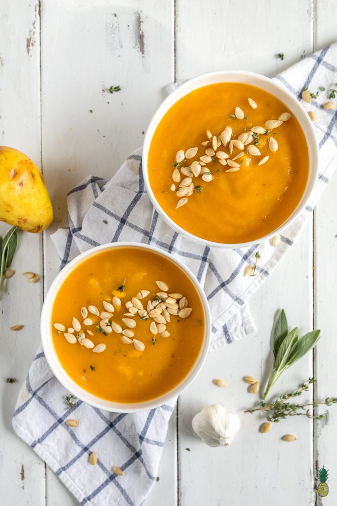 Roasted Butternut Squash and Pear Soup {easy & oil-free}