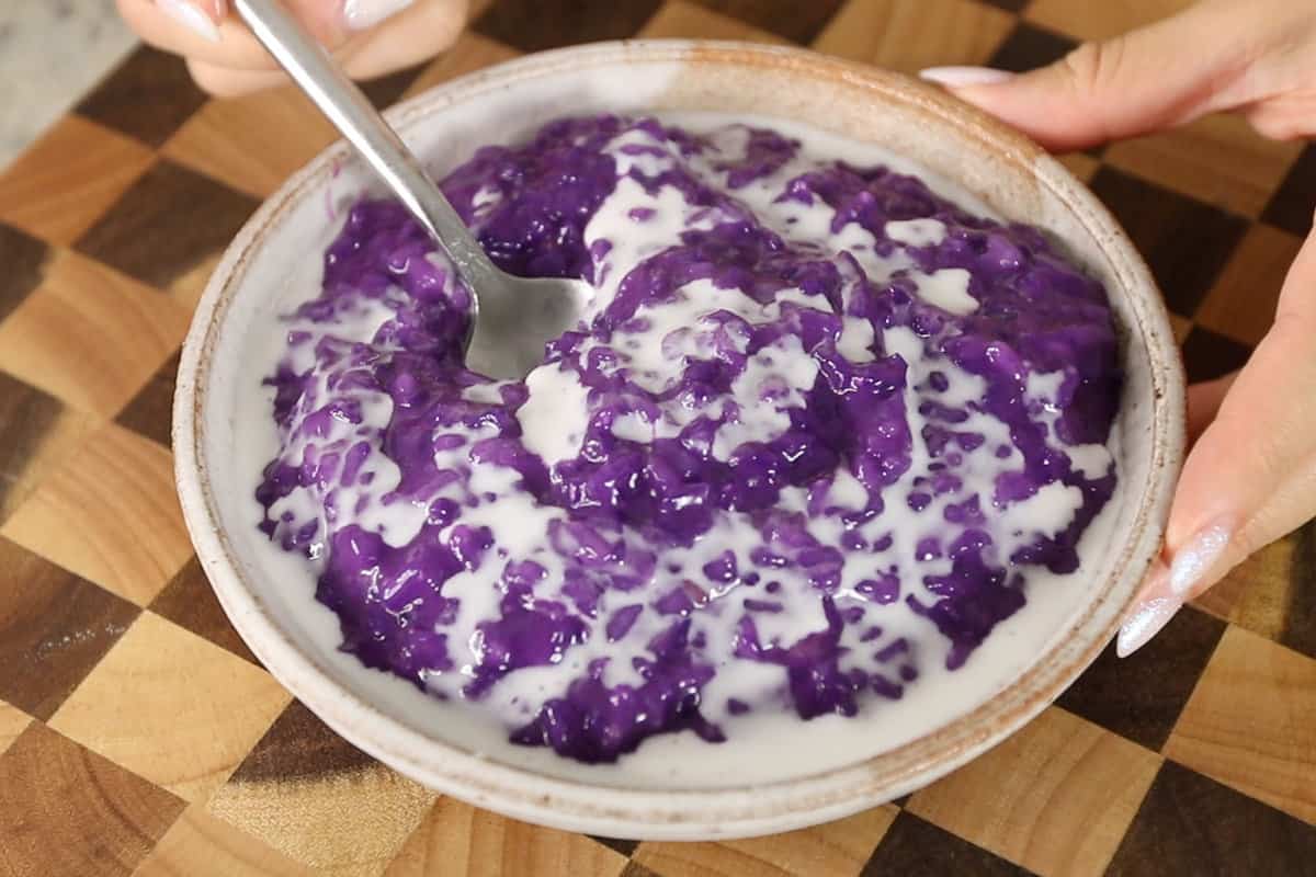Ube Champorado (Sweet Rice Porridge with Mashed Ube) - Sweet Simple Vegan