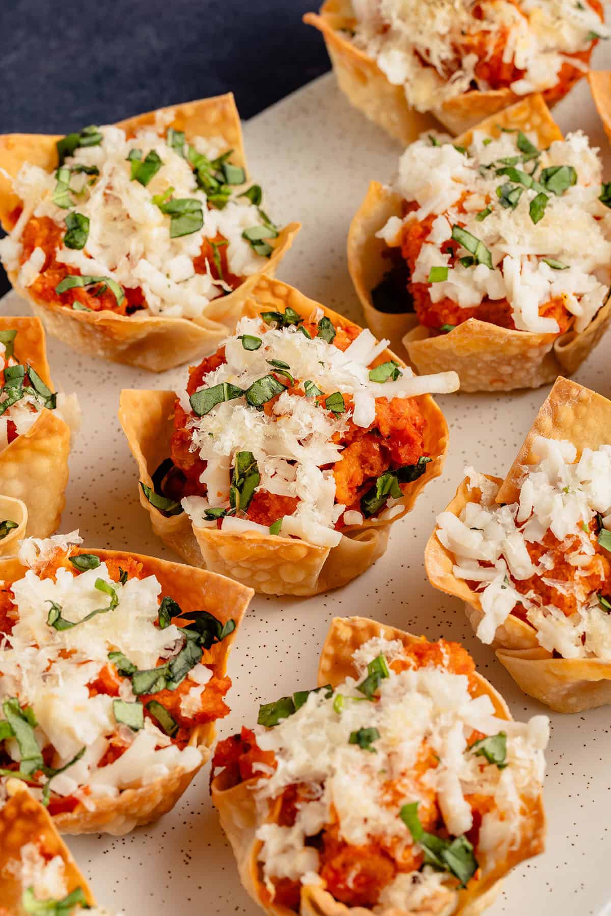 Vegan Chicken Parmesan Wonton Cups - Sweet Simple Vegan